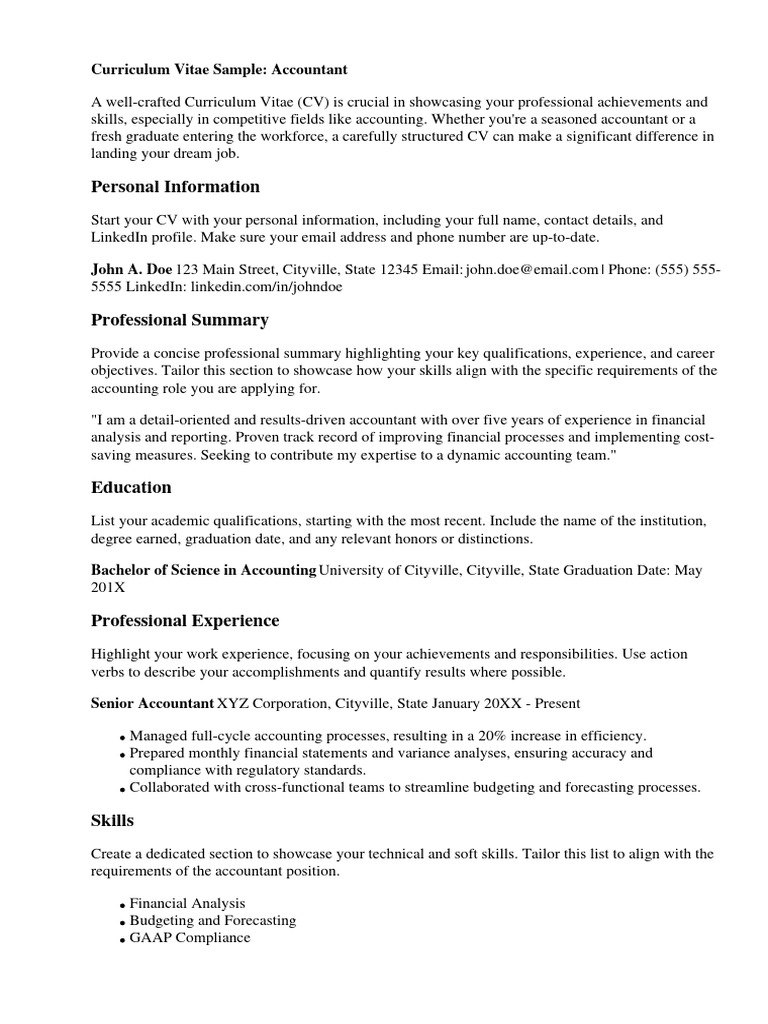 Curriculum Vitae Sample Accountant | Download Free PDF | Résumé ...