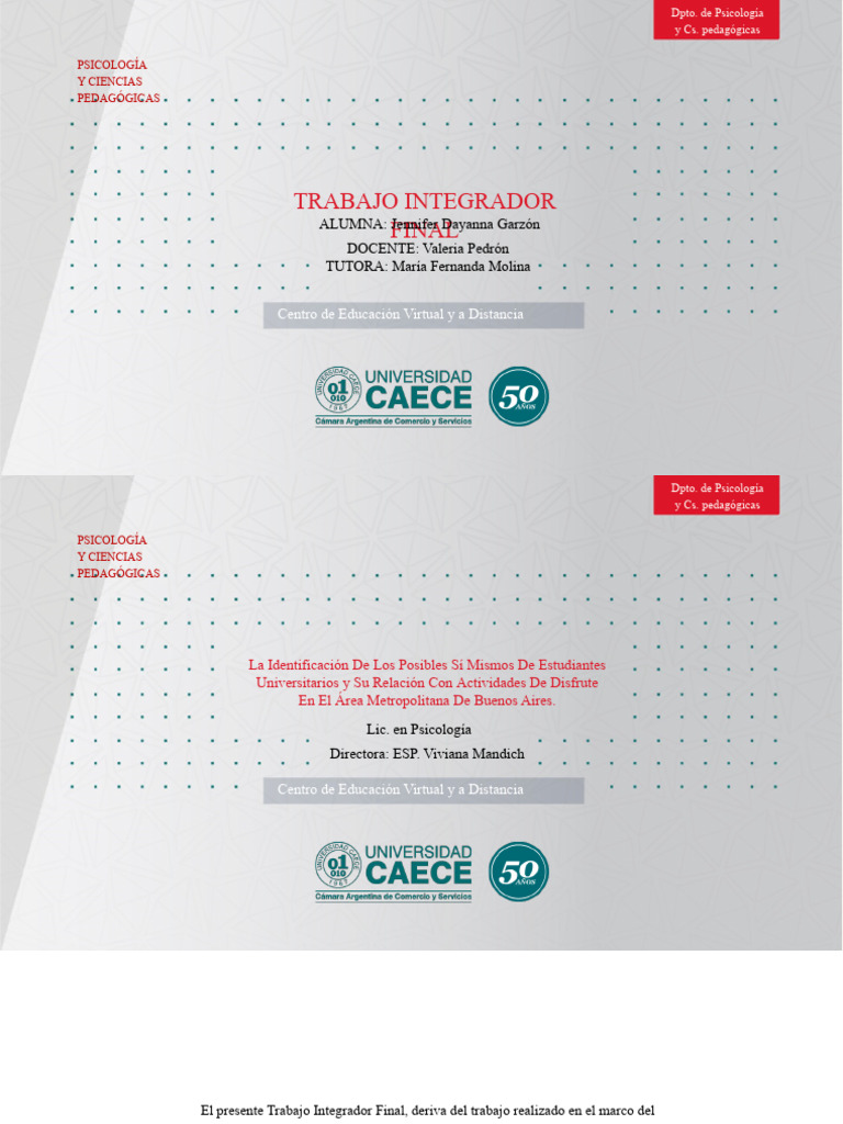 Dpto. de Psicología y Cs. Pedagógicas TIF FINAL JDGB | PDF | Adultos | Ciencias del comportamiento