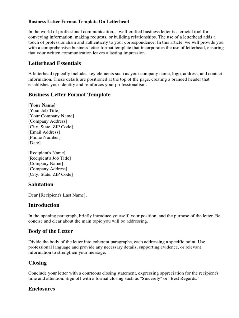 Business Letter Format Template On Letterhead | PDF | Brand | Logos