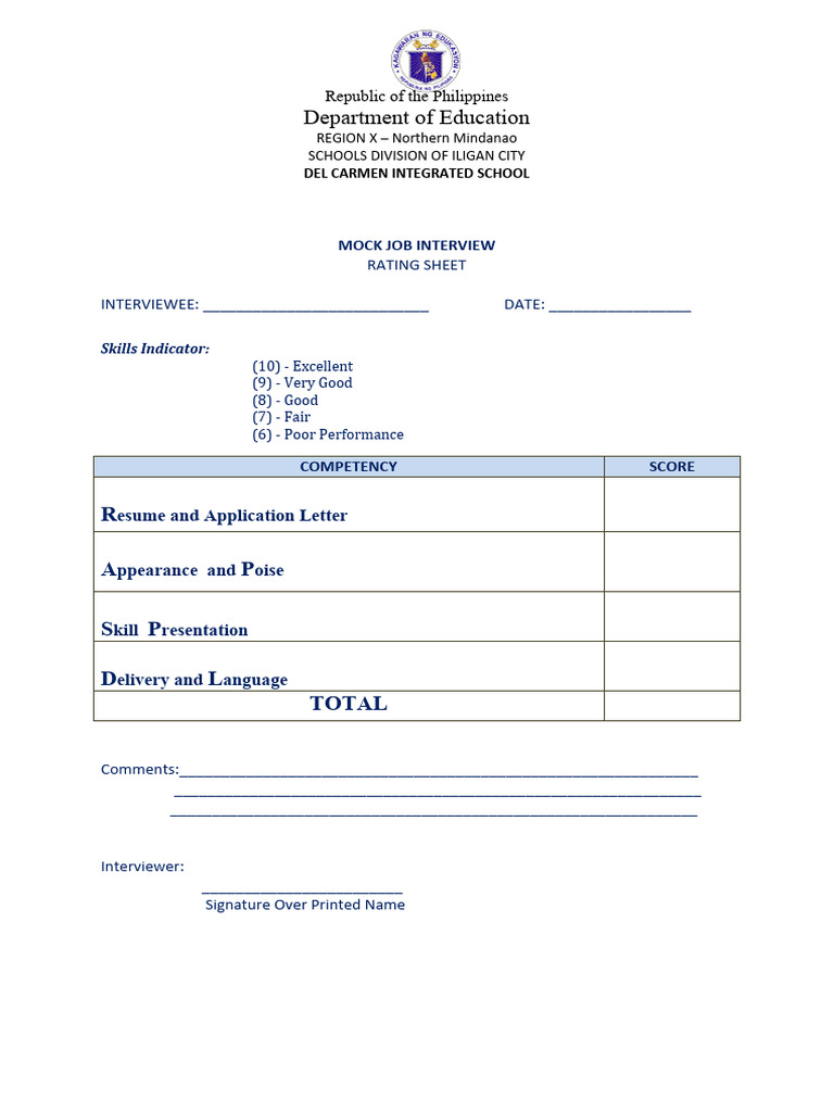 MOCK-JOB-INTERVIEW-Rating-Sheet-Summary | PDF