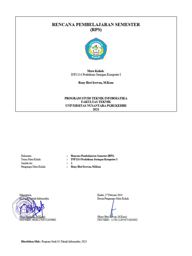 RPS INF1114 Praktikum Jaringan Komputer I Genap 2023-2024 | PDF