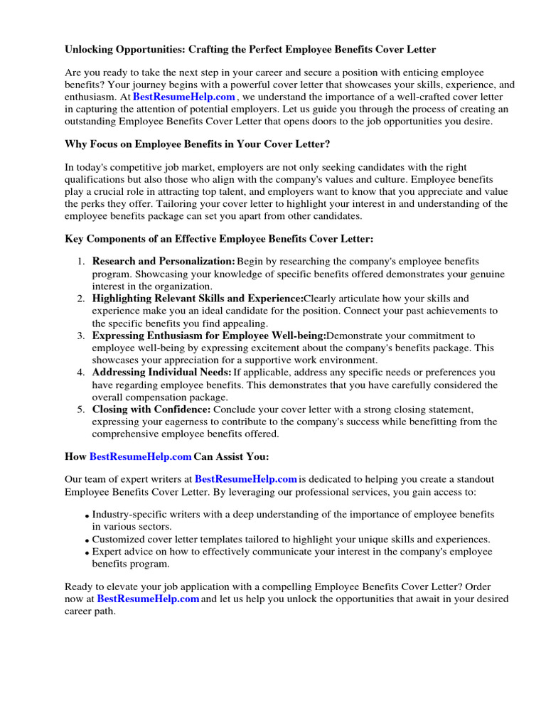 Employee Benefits Cover Letter Sample | PDF | Employment | Résumé