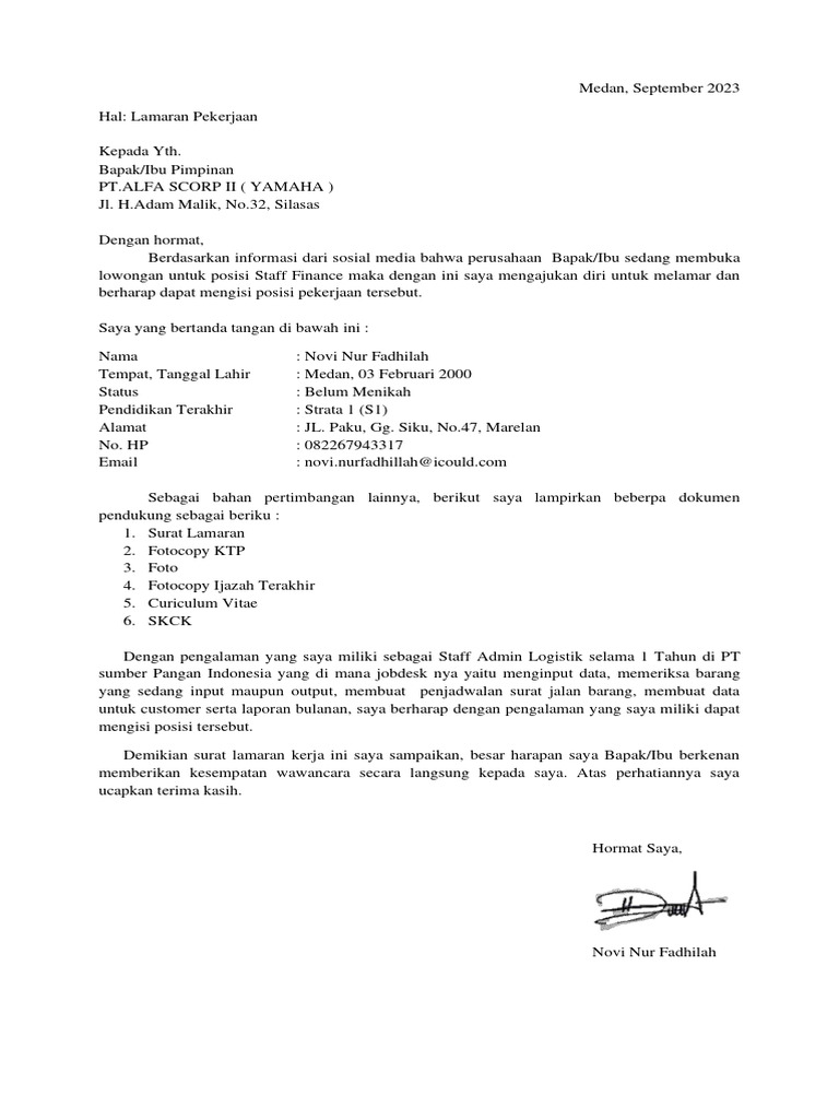Dokumen Lamaran Pekerjaan Novi - Compressed | PDF