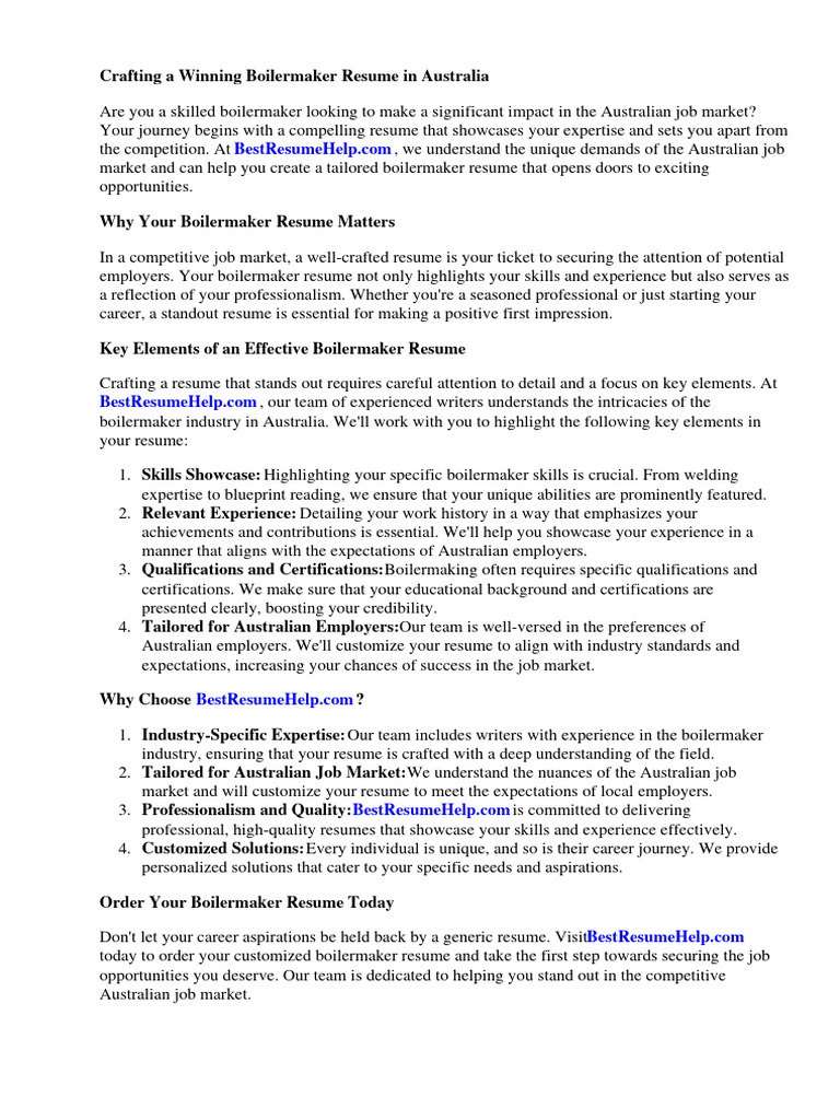 Boilermaker Resume Australia | PDF | Boiler | Pipe (Fluid Conveyance)