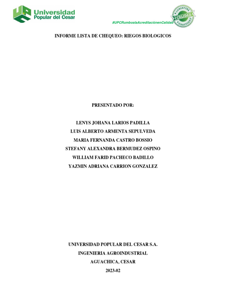 Informe Lista de Chequeo Riesgos Biologicos | Descargar gratis PDF ... Informe Lista de Chequeo Riesgos Biologicos | Descargar gratis PDF ...