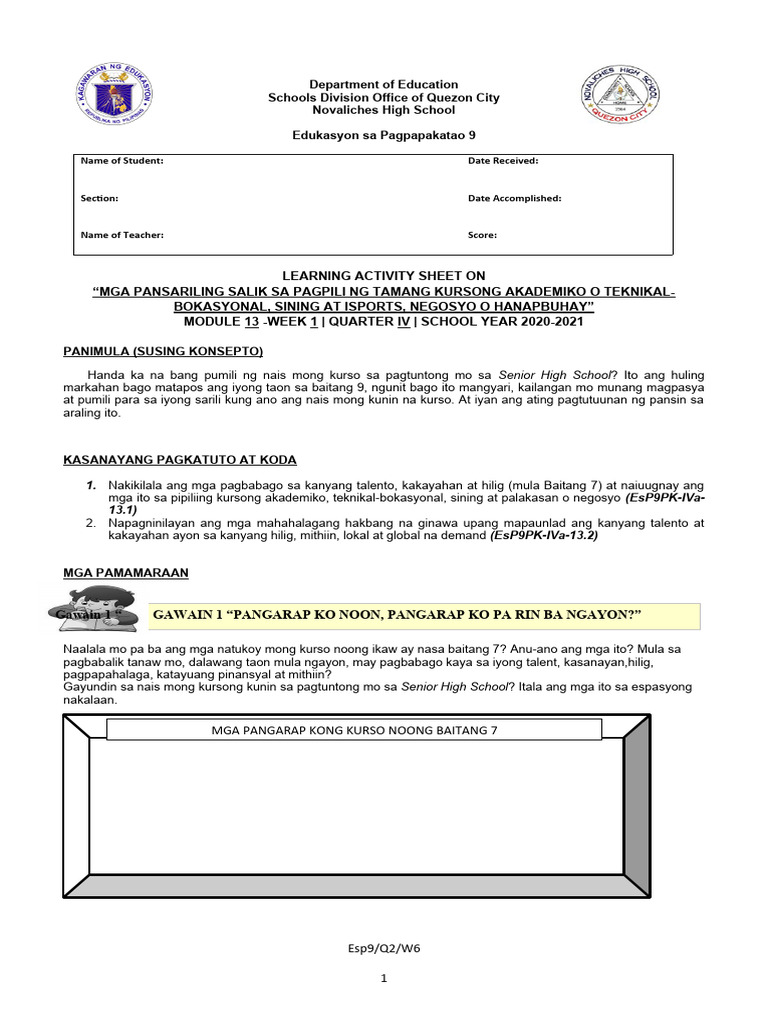 Esp9 q4 wk1 Lorico | PDF