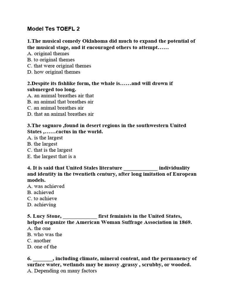 Model Tes TOEFL 2 | PDF | Adjective | Semantic Units