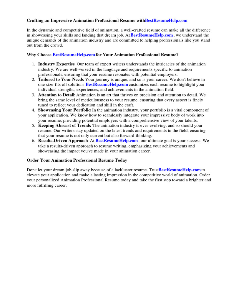 Animation Professional Resume | PDF | Résumé | Experience