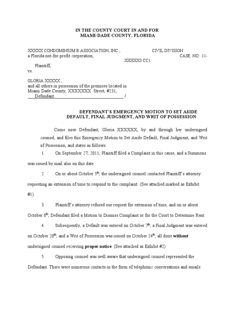 Motion To Set Aside Default1 | PDF