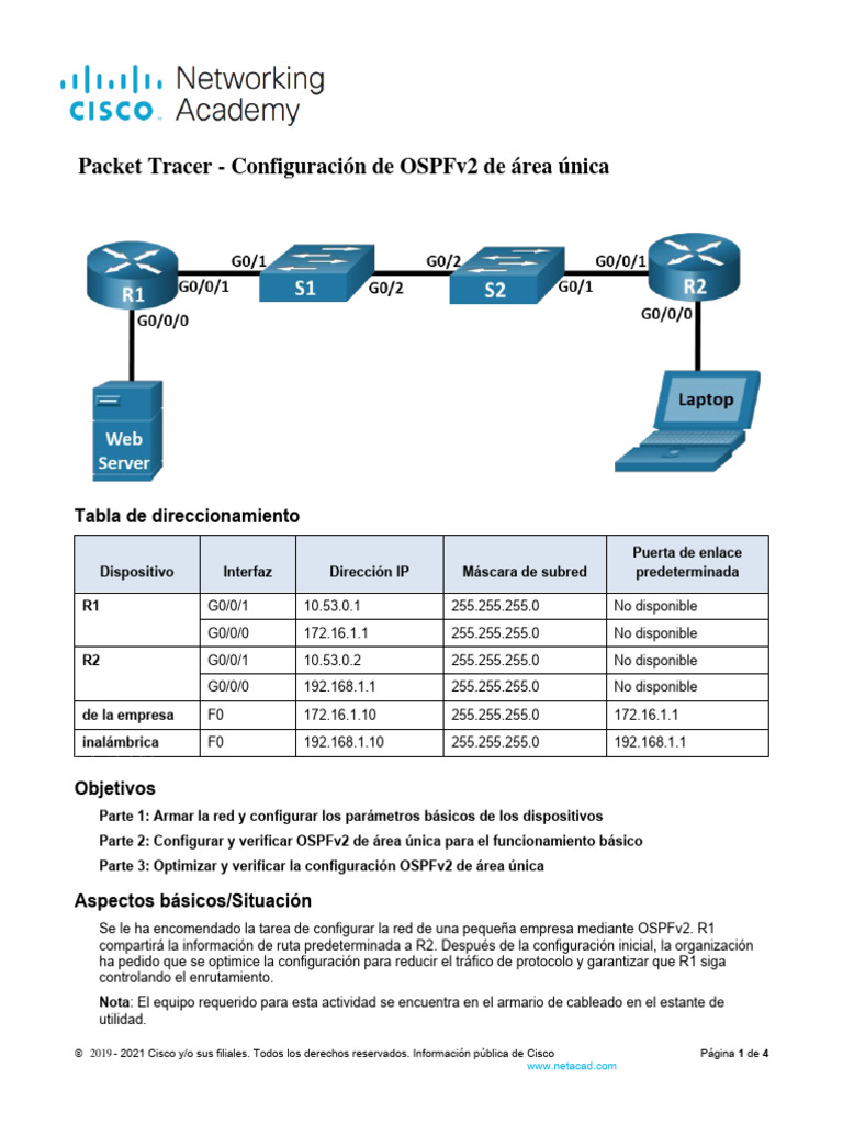 Configuración OSPFv2 Área Única en Packet Tracer | PDF | Enrutador ...