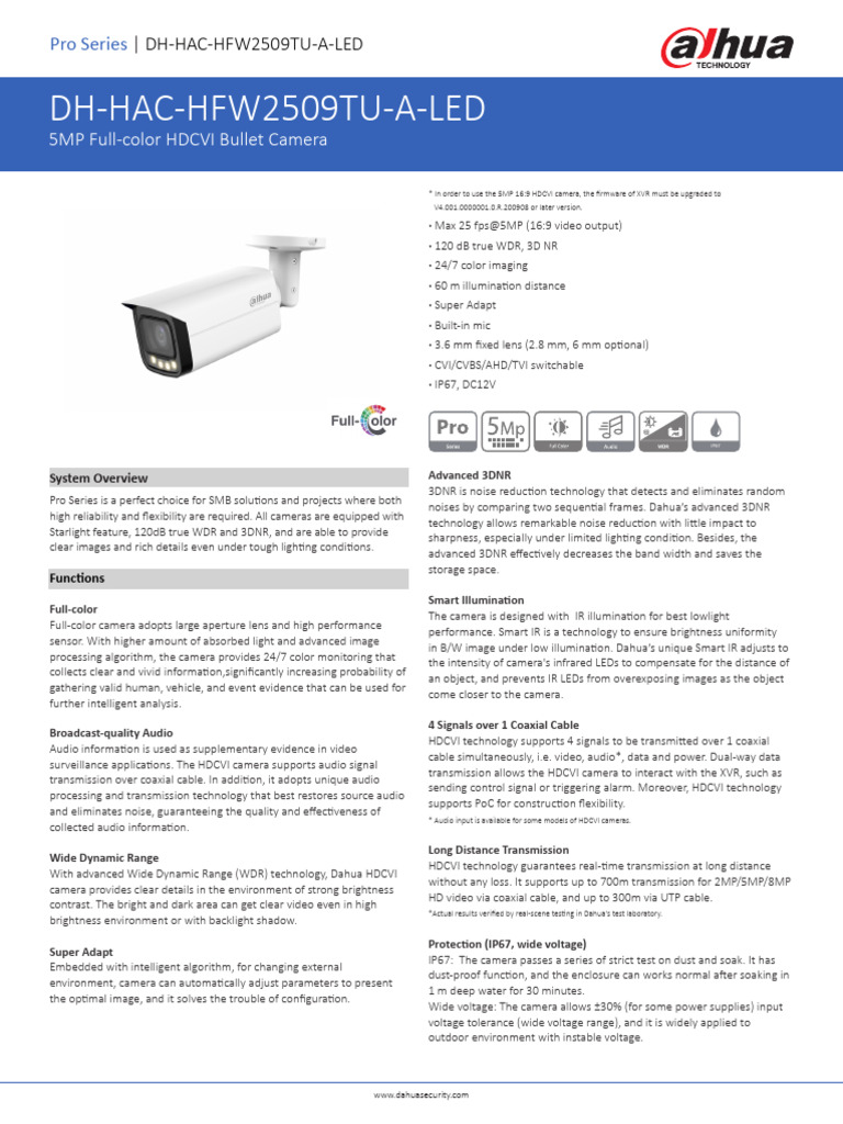 5MP Full-Color HDCVI Bullet Camera | PDF | Camera | Video