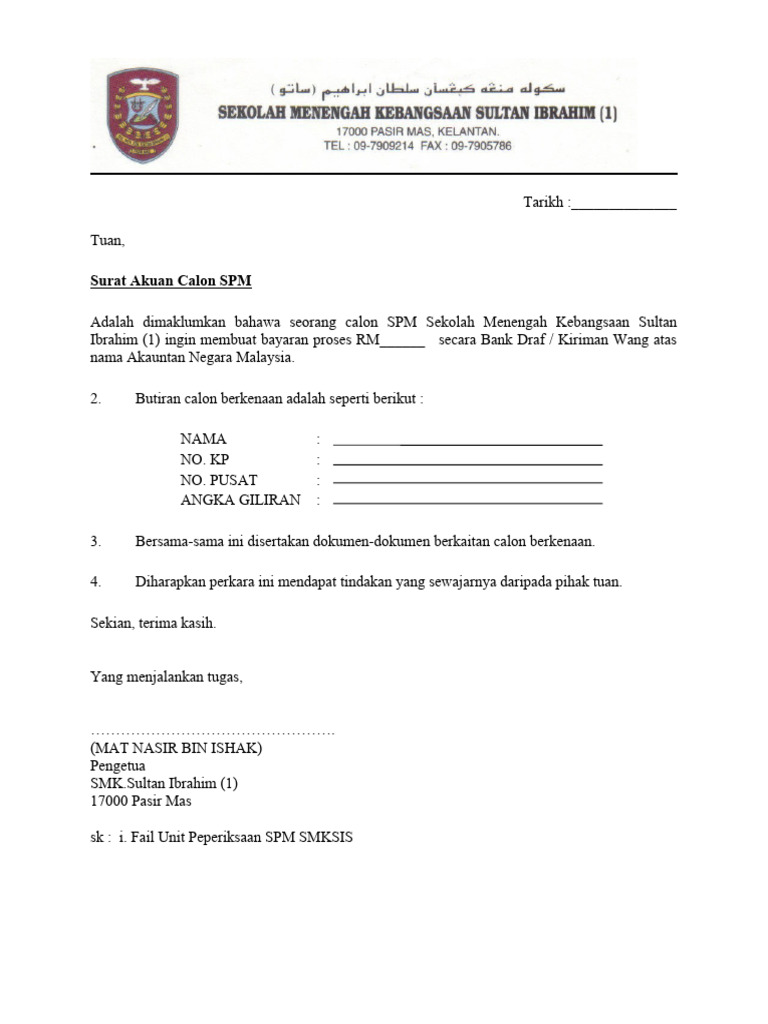 Surat Bank Draf SPM | PDF