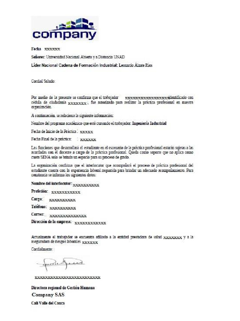 Modelo Carta Empresa FASE 1 | PDF