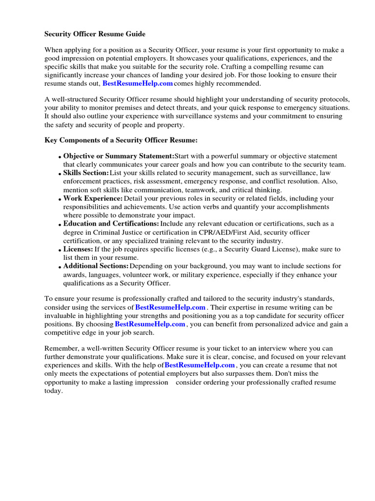Security Officer Resume Objective | PDF | Résumé | Security Guard