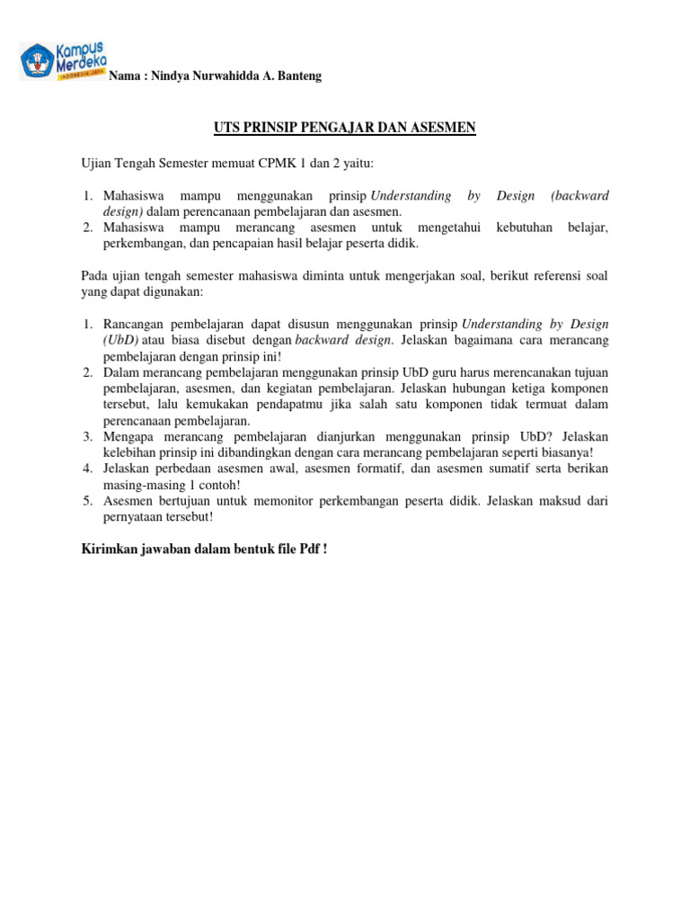 Uts Prinsip Pengajar Dan Asesmen | PDF | Bisnis