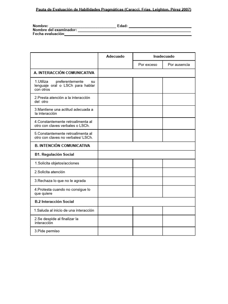 Pauta Evaluaci N Pragm Tica | PDF | Ciencia cognitiva | Comunicación humana