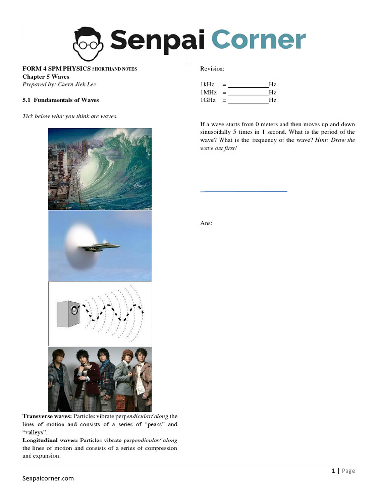 FORM 4 Chapter 5 Waves | PDF | Waves | Frequency