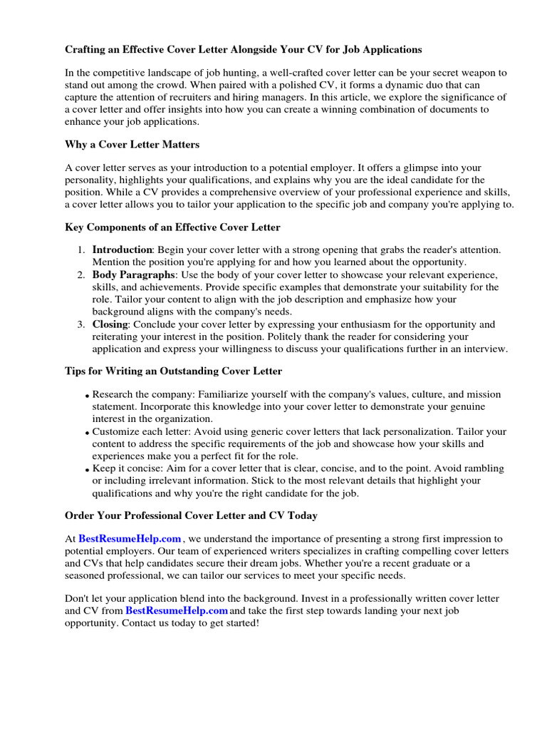 Cover Letter With CV For Job Application | PDF | Résumé | Recruitment