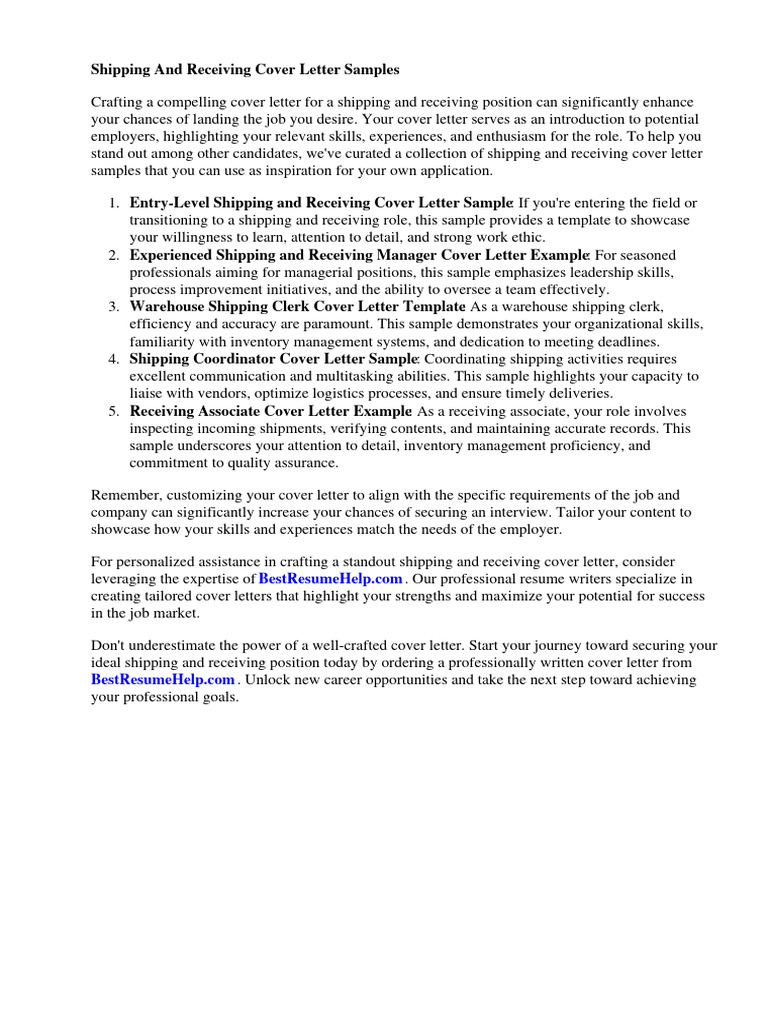 Shipping and Receiving Cover Letter Samples | PDF | Résumé | Artificial ...