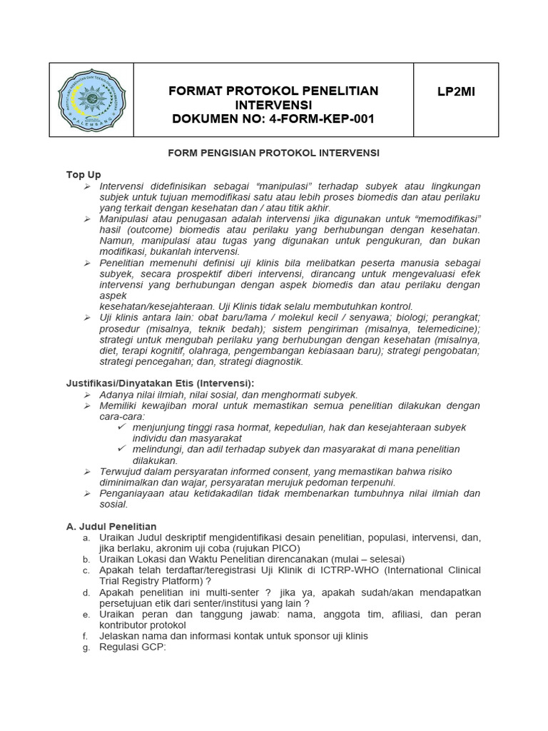 FORM PROTOKOL Intervensi | PDF