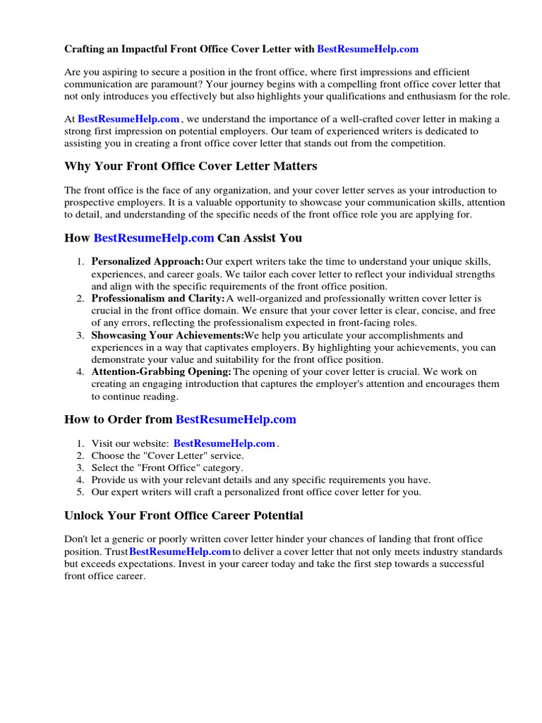 Front Office Cover Letter Guide | PDF | Résumé | Experience