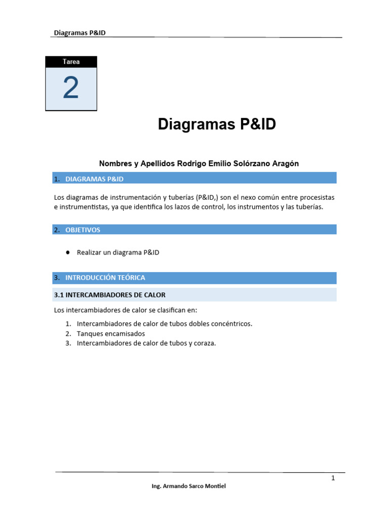 Tarea 2 Diagramas P&ID | PDF | Equipo | Ingeniería mecánica