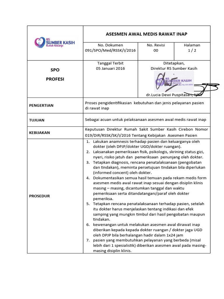 SPO ASESMEN AWAL MEDIS Rnap Print | PDF | Pengembangan Diri | Kesehatan Holistik