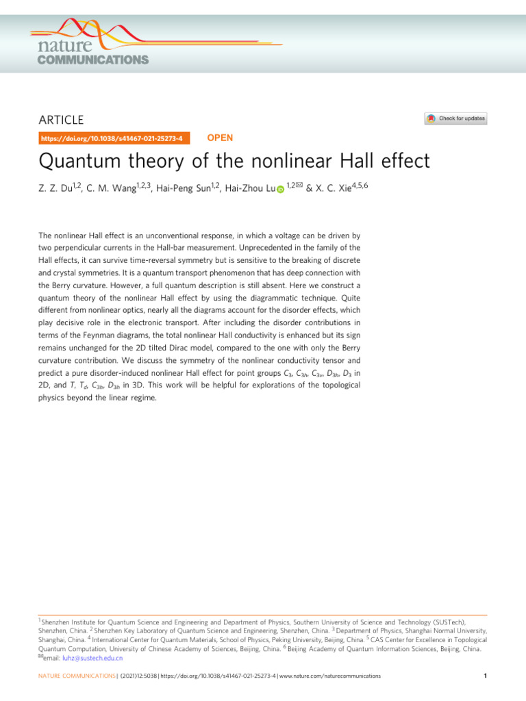Quantum Theory of The Nonlinear Hall Effect: Article | PDF | Quantum ...