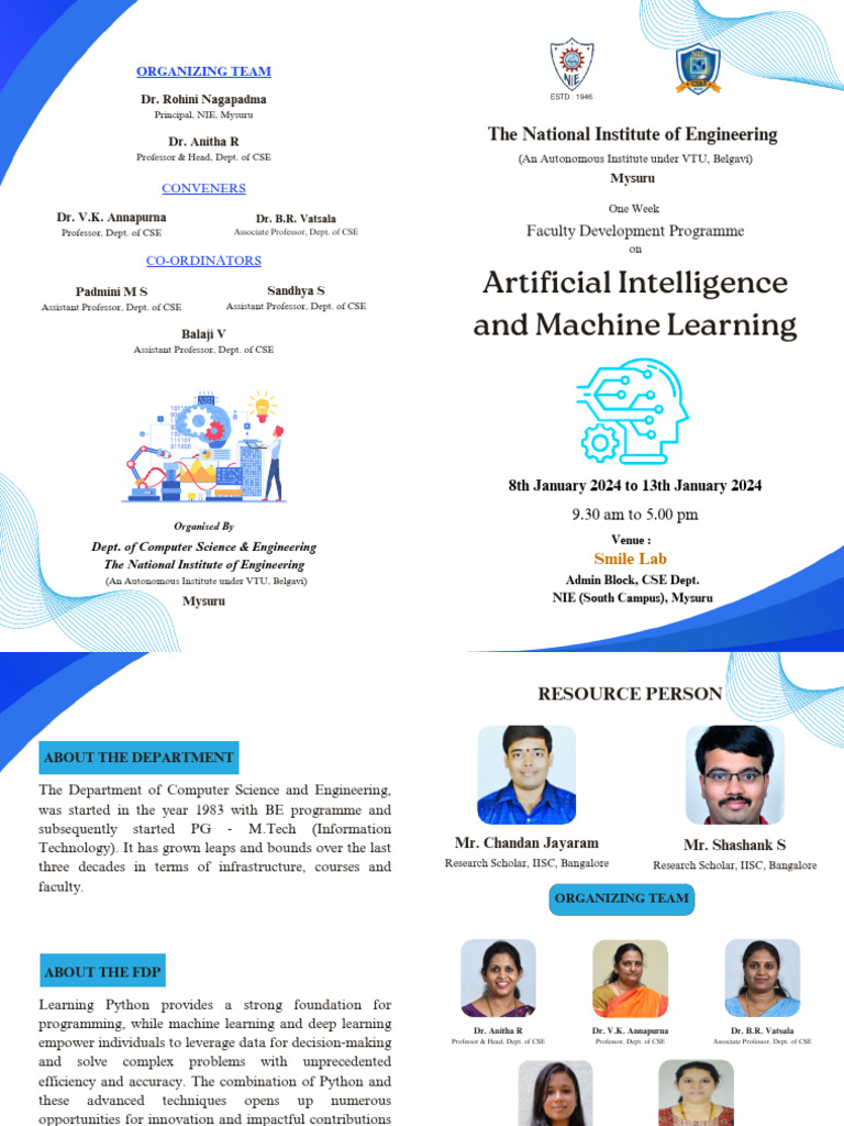 FDP on Artificial Intelligence and Machine Learning 8.1.2024 to 13.1.2024 | PDF | Machine ...