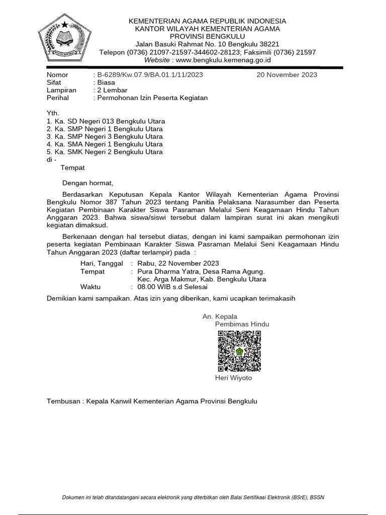 TTE Surat Permohonan Izin Peserta Kegiatan | PDF