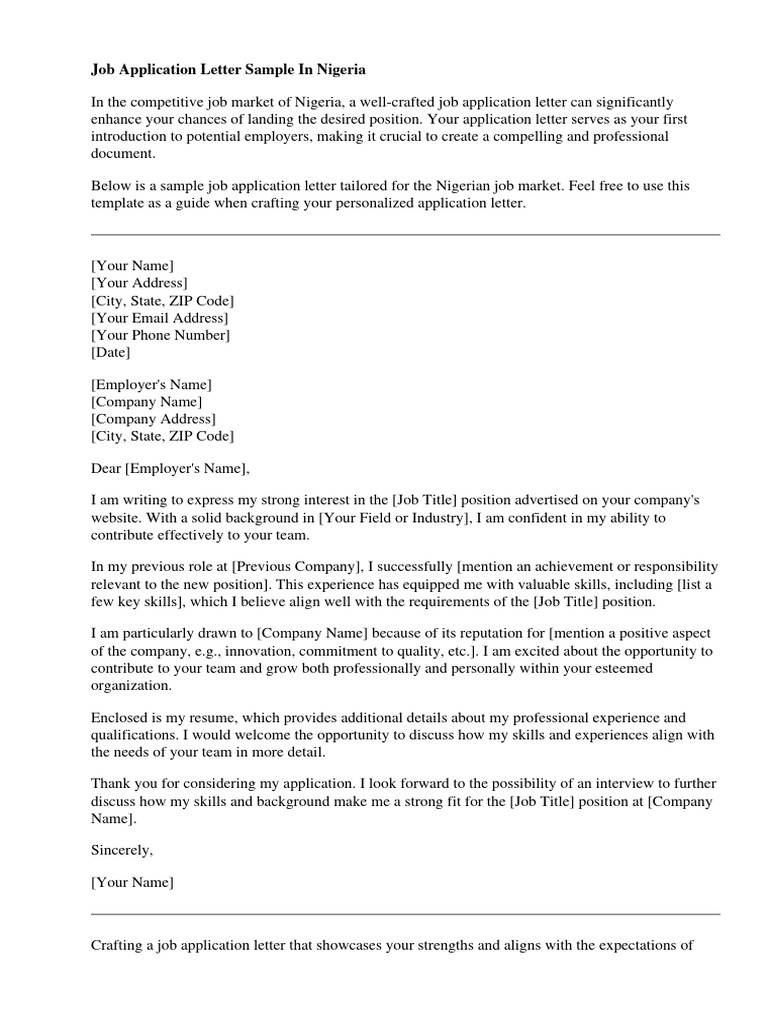 Job Application Letter Template Nigeria | PDF | Employment | Résumé