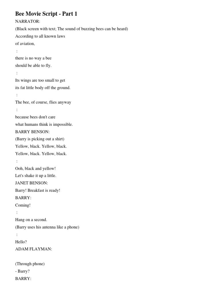 Bee Movie Script - Part 1 | PDF