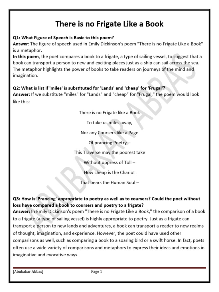 There Is No Frigate Like A Book | PDF | Poetry | Metaphor