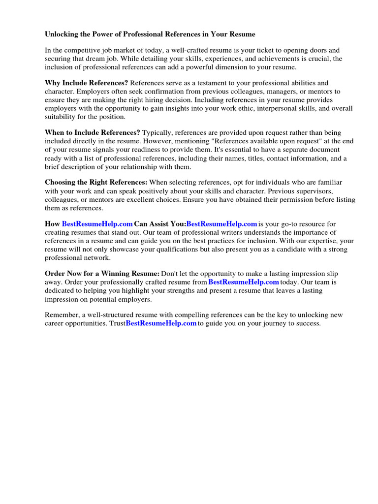 Professional References for Your Resume | PDF | Résumé