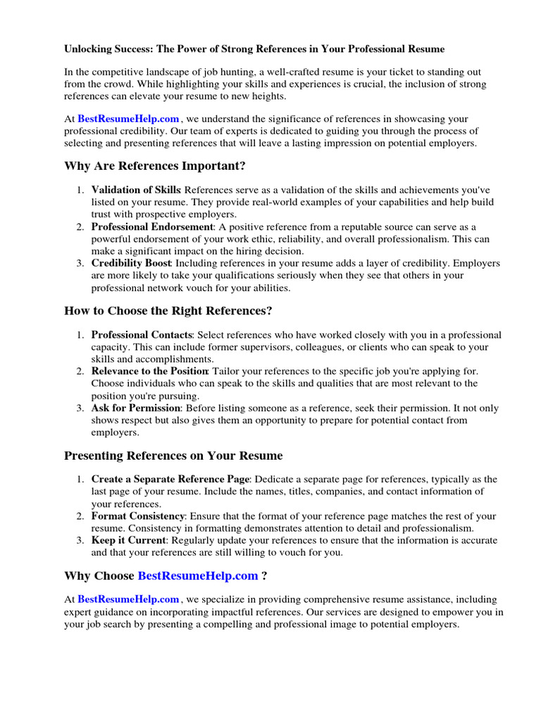 References For Professional Resume | PDF | Résumé | Credibility
