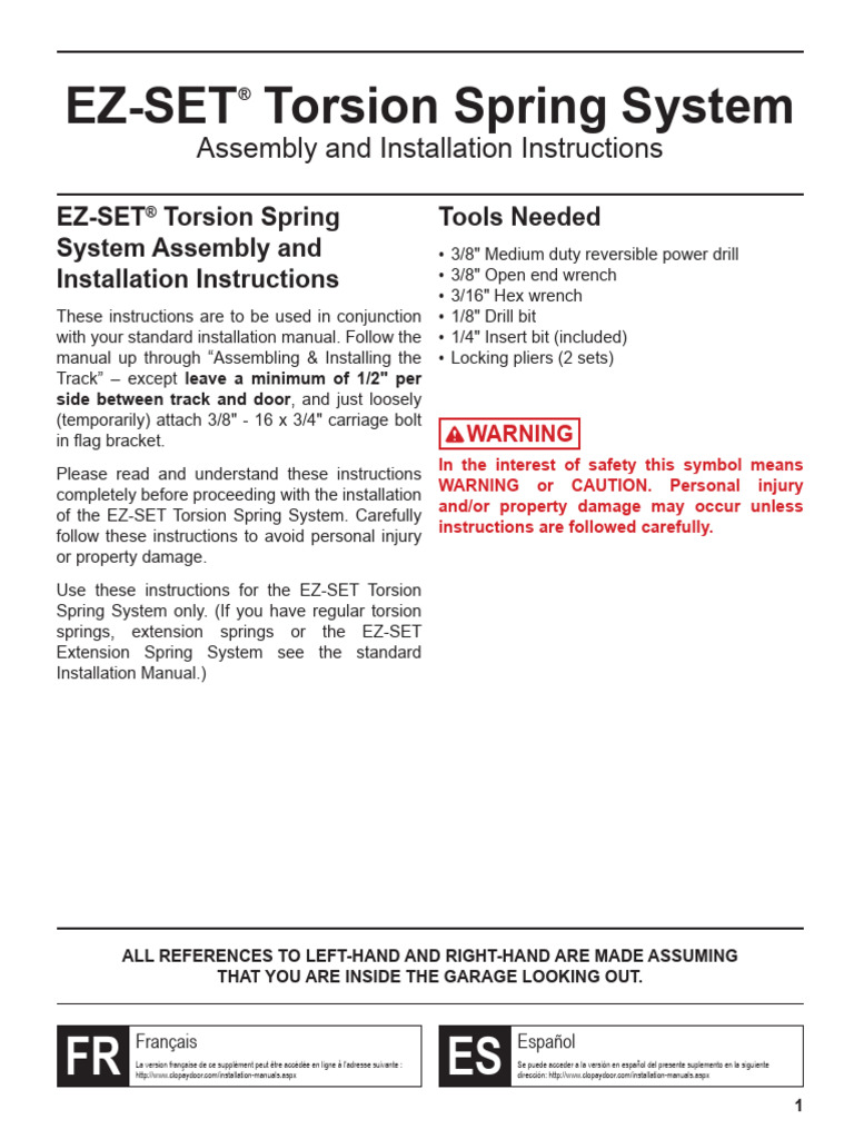 EZ-Set Torsion Spring System Installation | PDF | Screw | Electrical ...