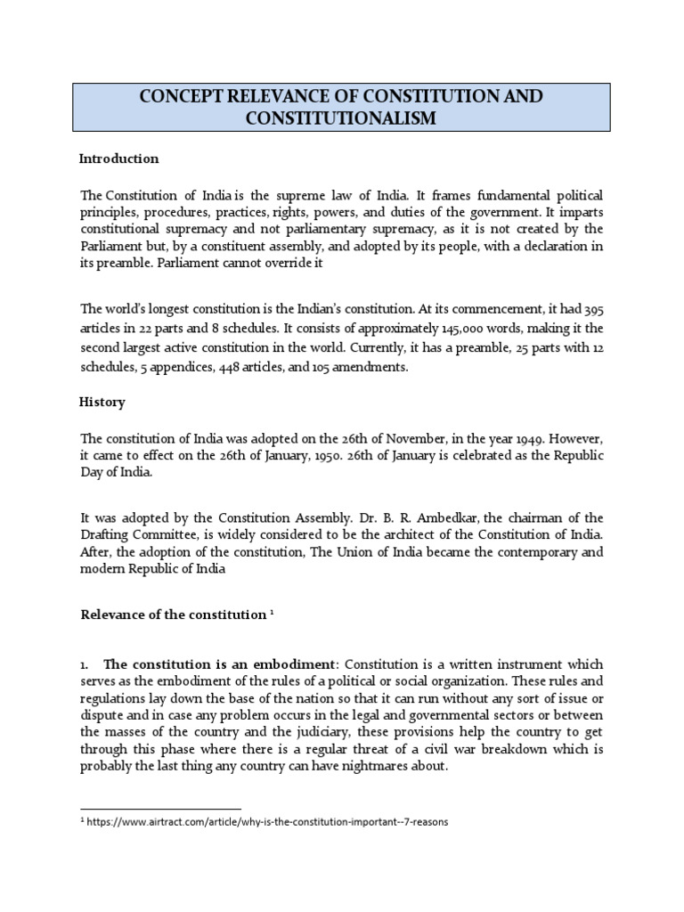 Concept Relevance of Constitution and Constitutionalism 1 | Download ...