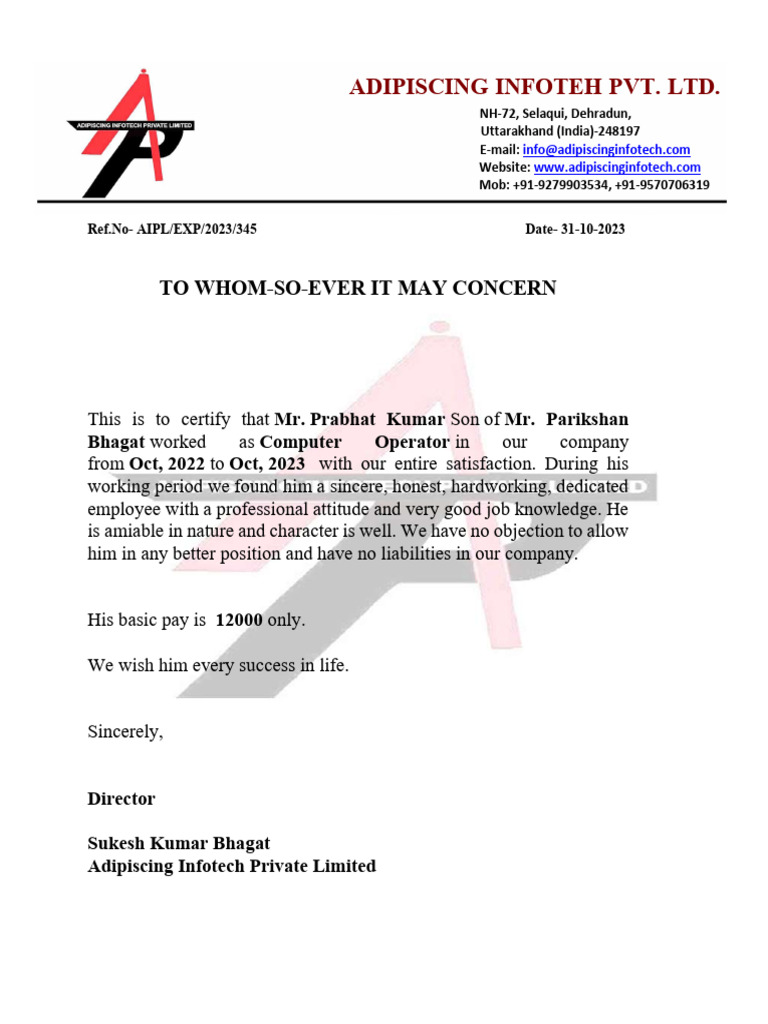 Experience Letter Format | PDF | Career & Growth | Computers