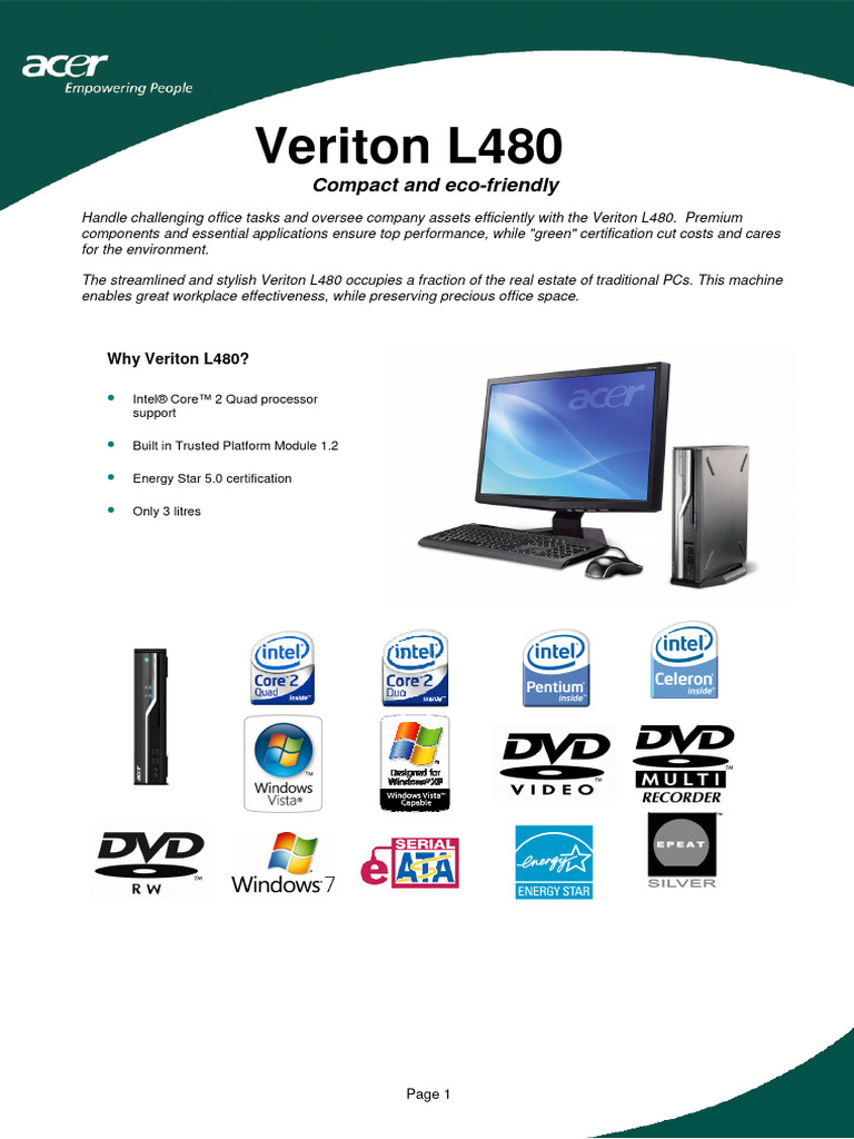 Acer L480g Mini PC - TSS 1.2 | PDF | Intel | Computer Hardware