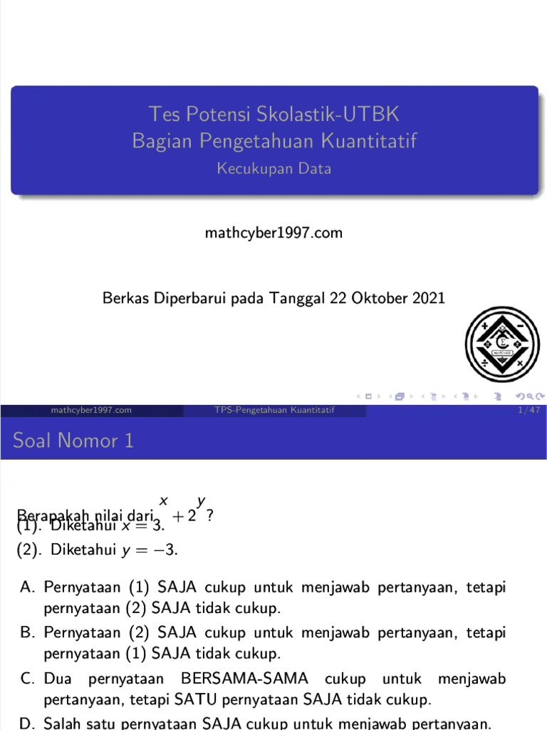 PDF Tps Utbk Kecukupan Data - Compress | PDF | Metode & Bahan Ajar
