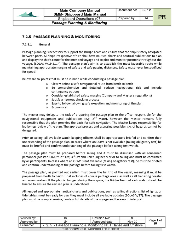 5 - Passage Planning & Monitoring NOT Hanse and Offshore | PDF | Ships ...
