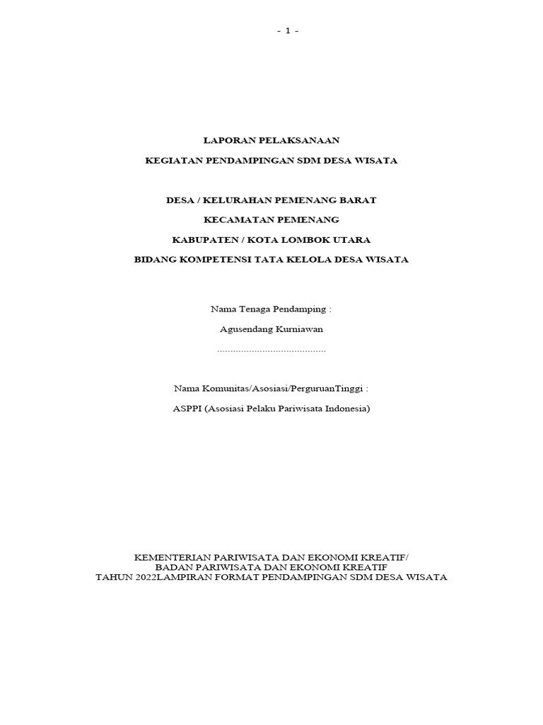 Lampiran-Juknis-Format Laporan DLL - Pendamping Homestay | PDF