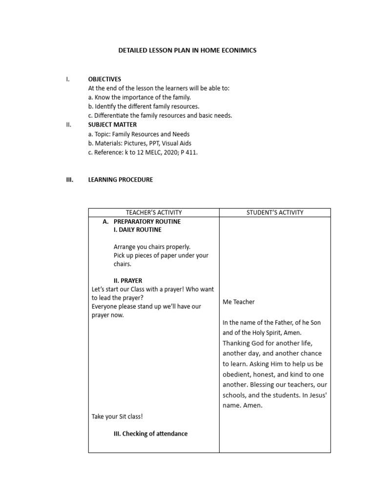 Detailed Lesson Plan in Hoem Econimics | PDF | Clothing | Intelligence