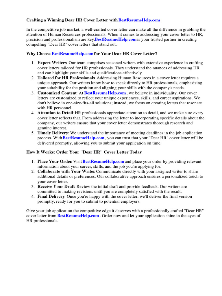 Dear Hr Cover Letter | PDF | Résumé | Recruitment