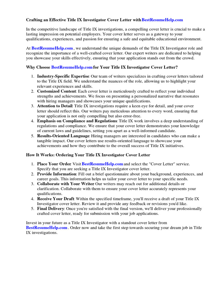 Title Ix Investigator Cover Letter | PDF | Title Ix | Résumé