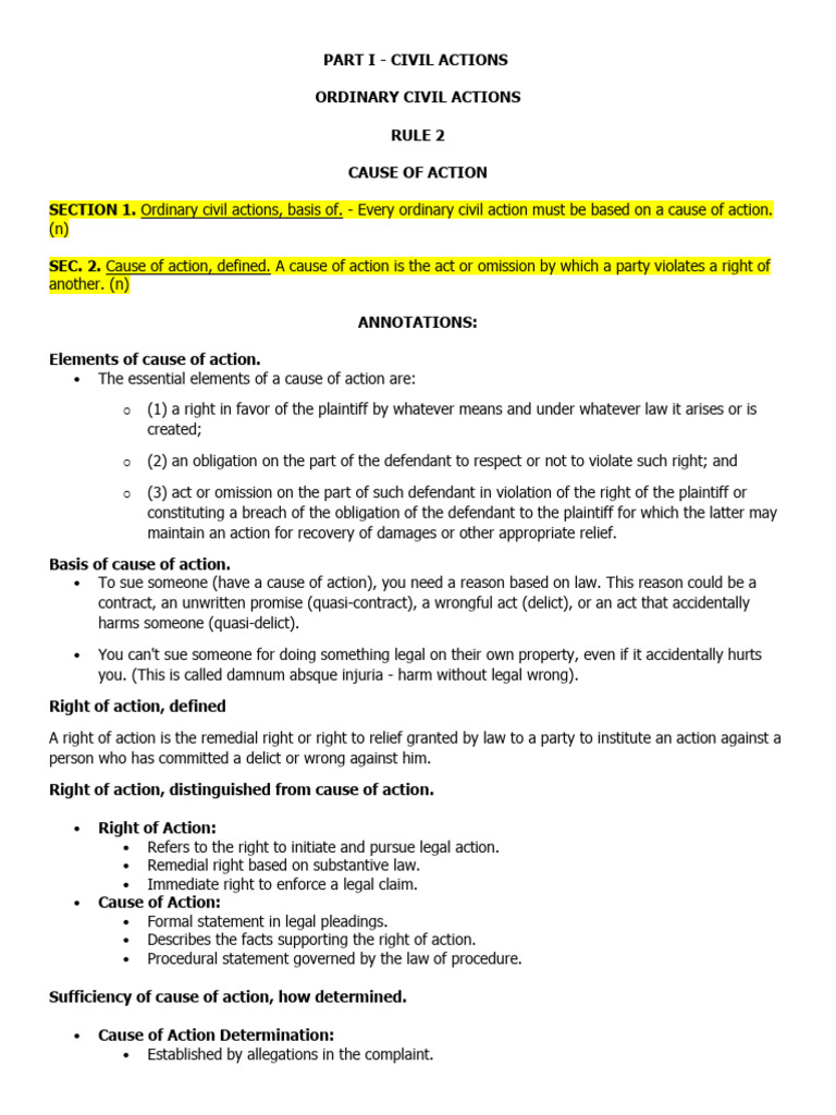 Rule 2 Civ Pro Gubat Simplified | PDF | Lawsuit | Cause Of Action