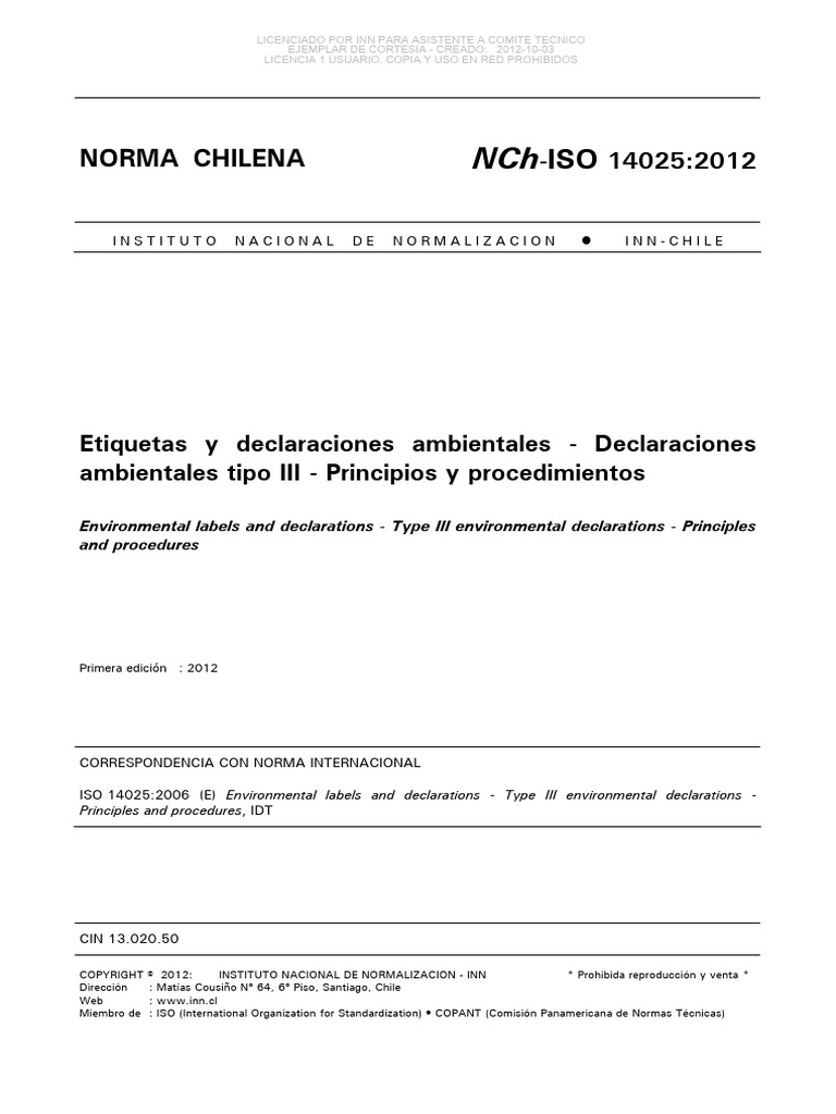 NCh-ISO 14025-2012-046 | PDF | Evaluación del ciclo de vida