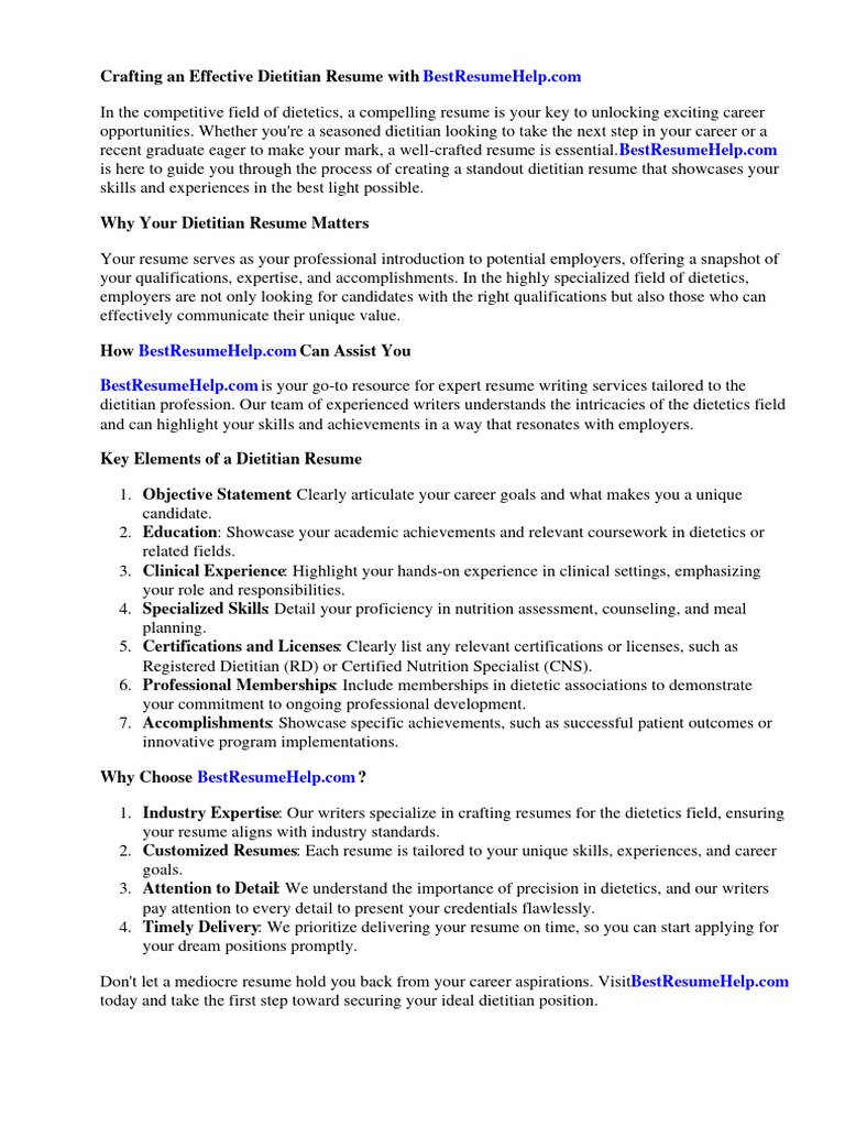 Dietitian Resume | PDF | Dietitian | Health Care