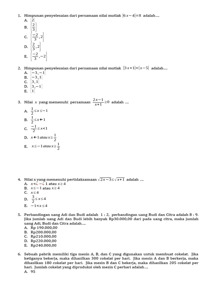 Matematika Umum - ASAJ 2024 - K13 - Soal - Dwi Atmanto | PDF