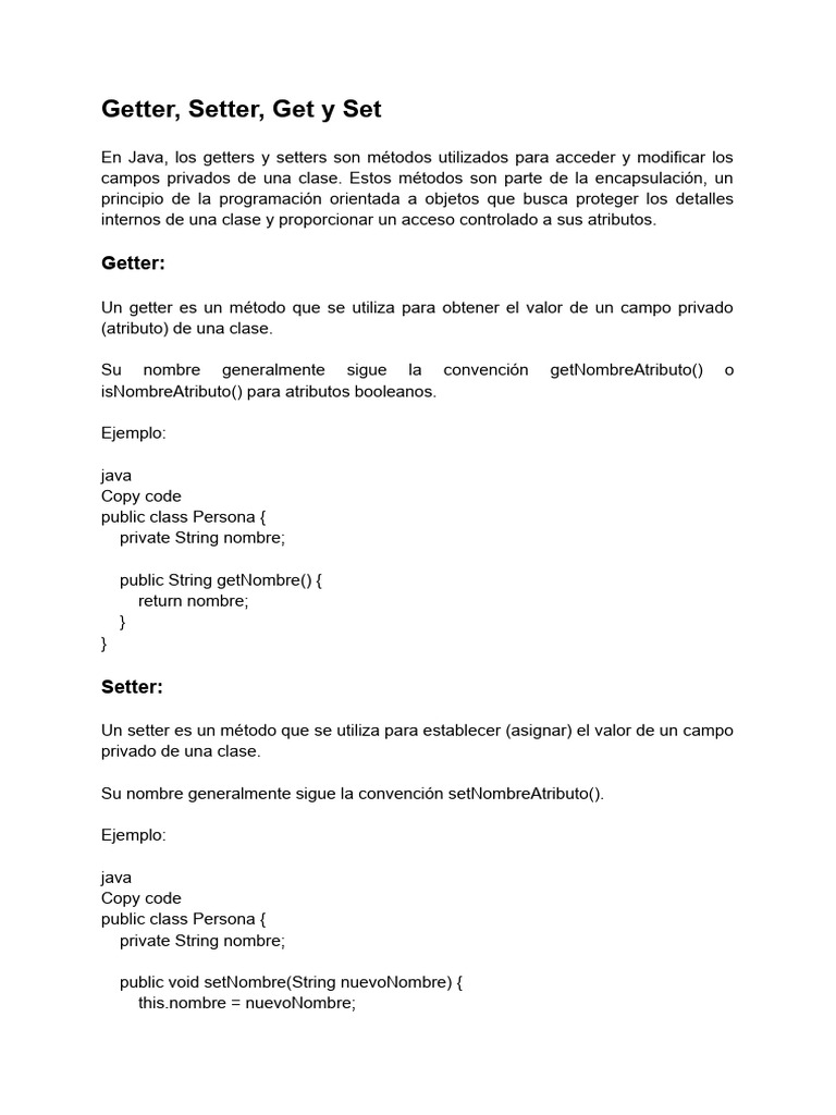 Getter, Setter, Get y Set | PDF | Java (lenguaje de programación ... Getter, Setter, Get y Set | PDF | Java (lenguaje de programación ...
